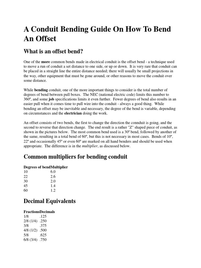 A Conduit Bending Guide On How To Bend An Offset | PDF | Multiplication ...