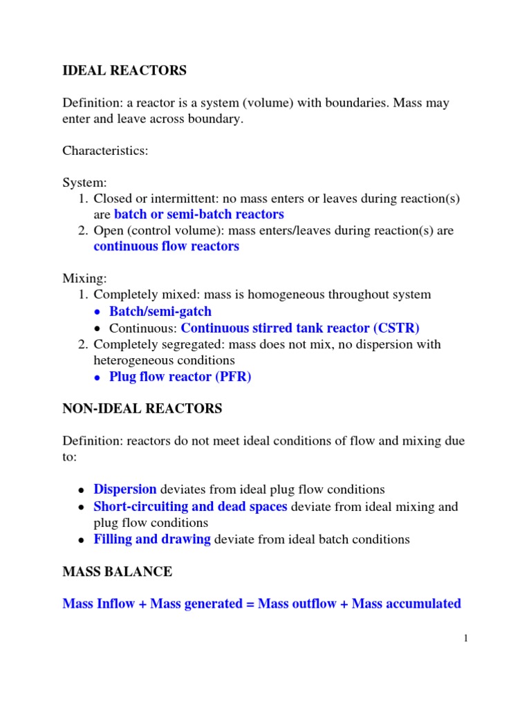 Ideal Reactors | PDF | Chemical Reactor | Unit Processes