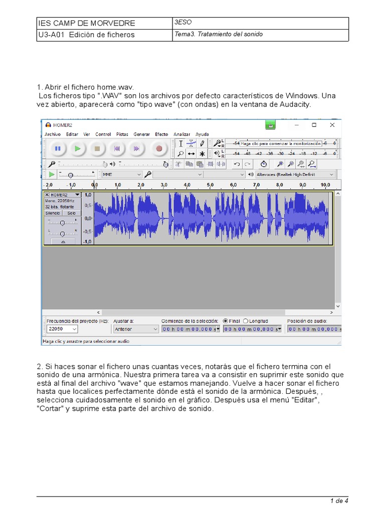 Actividad U3-01 Editar Un Fichero de Sonido | PDF | Mp3 | Archivo de computadora