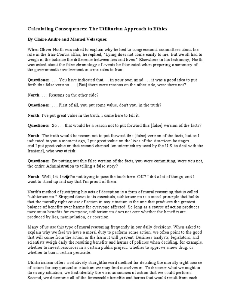 Calculating Consequences: The Utilitarian Approach To Ethics | PDF ...