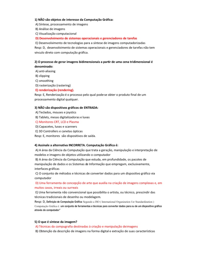 Computação Grafica Exercicios Pdf Vermelho Cor