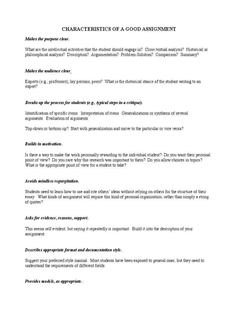 Characteristics of A Good Assignment | PDF