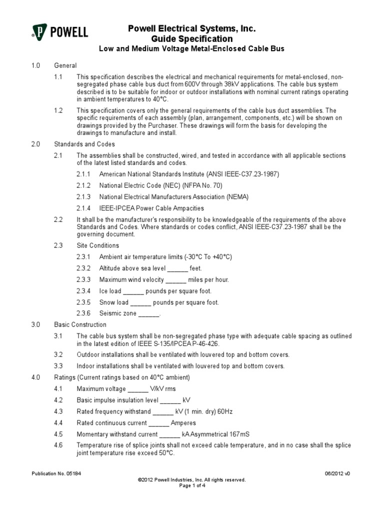 Powell Electrical Systems, Inc. Guide Specification: Low and Medium ...