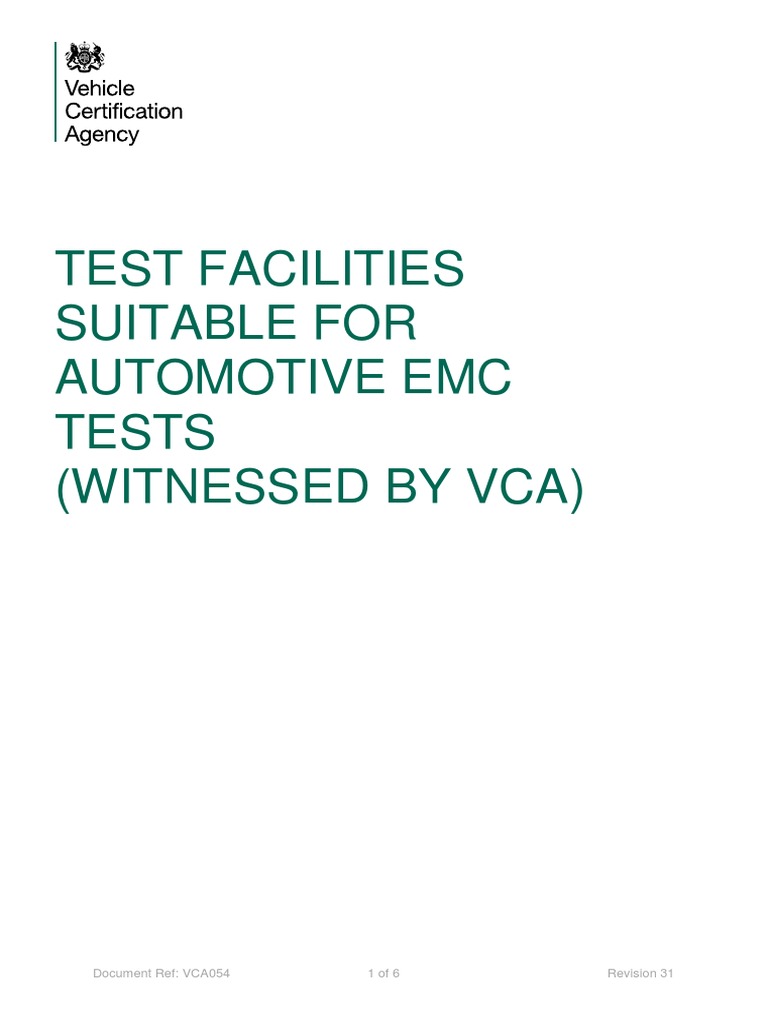 VCA054 Rev31 Test Facilities Suitable For EMC Automotive Testing ...