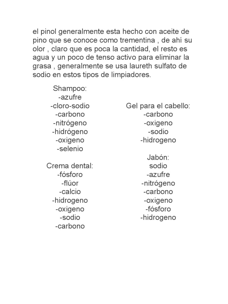 Ingredientes y composición del Pinol | PDF