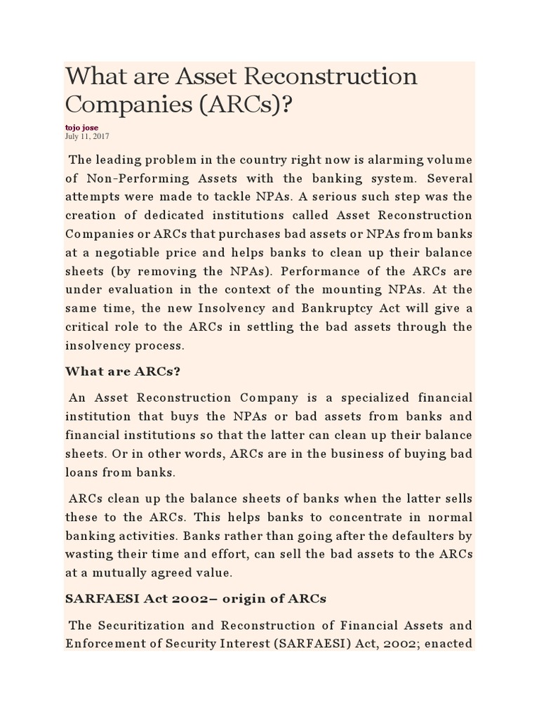 What Are Asset Reconstruction Companies | PDF | Security Interest ...