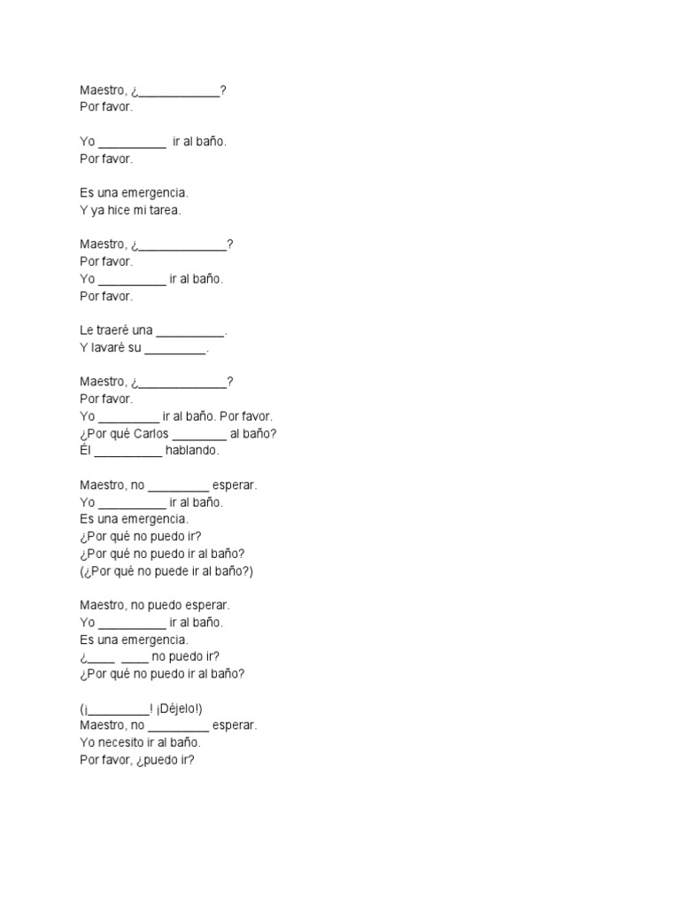 Puedo Ir Al Bano Fill in The Blanks PDF | PDF