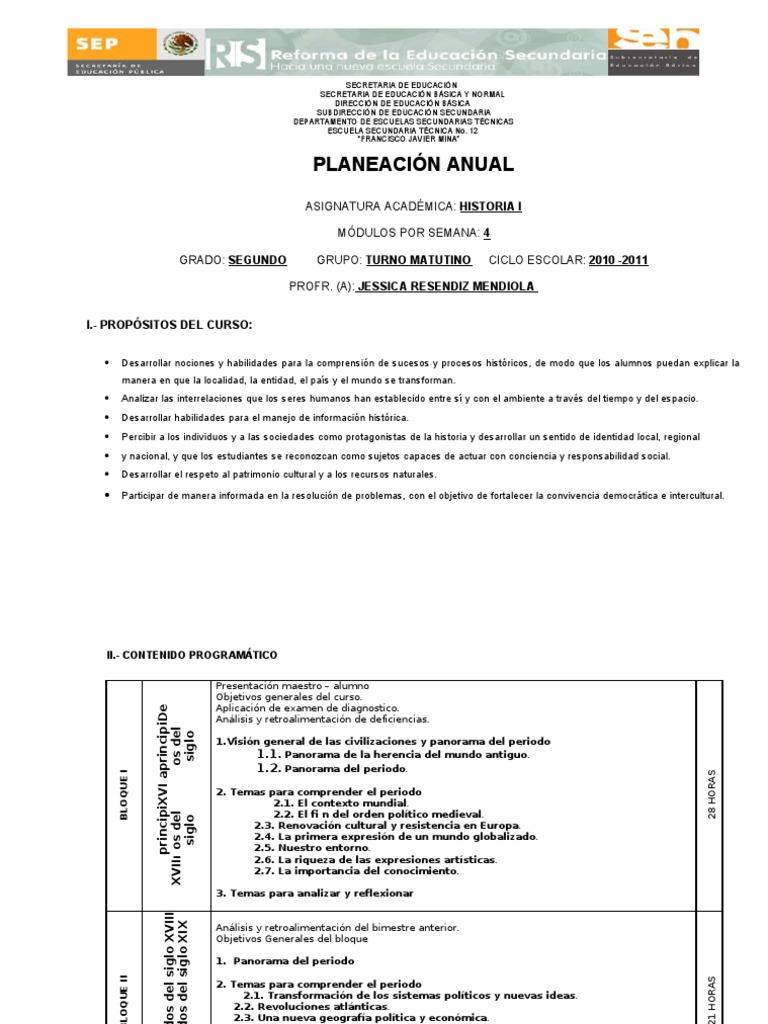 Plan Anual HISTORIA I | PDF | Educación Secundaria | Educación primaria