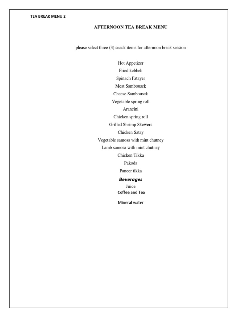 2 Tea Break Menu | PDF