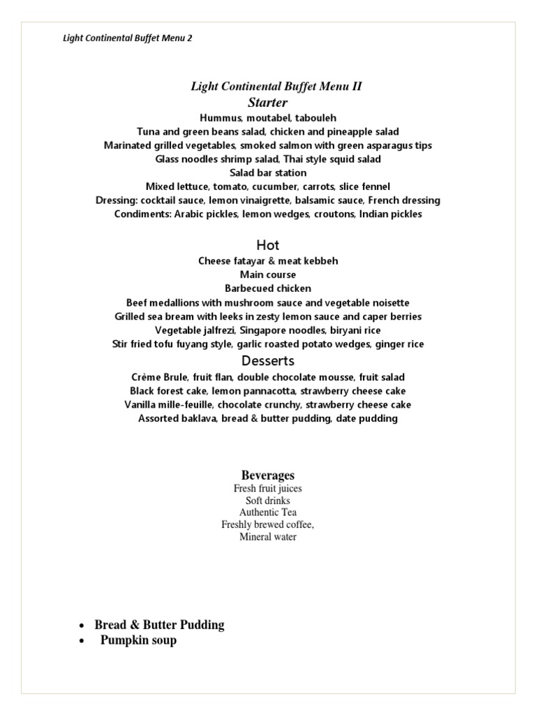 Continental Buffet Menu II | PDF