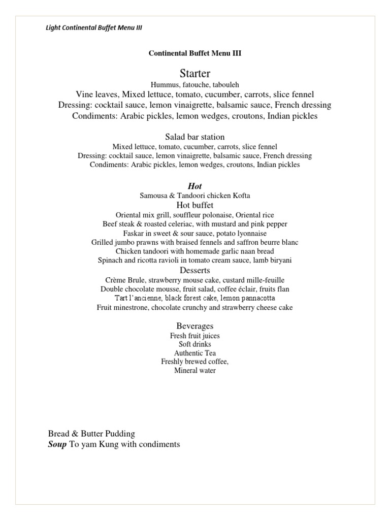 Continental Buffet Menu III | PDF