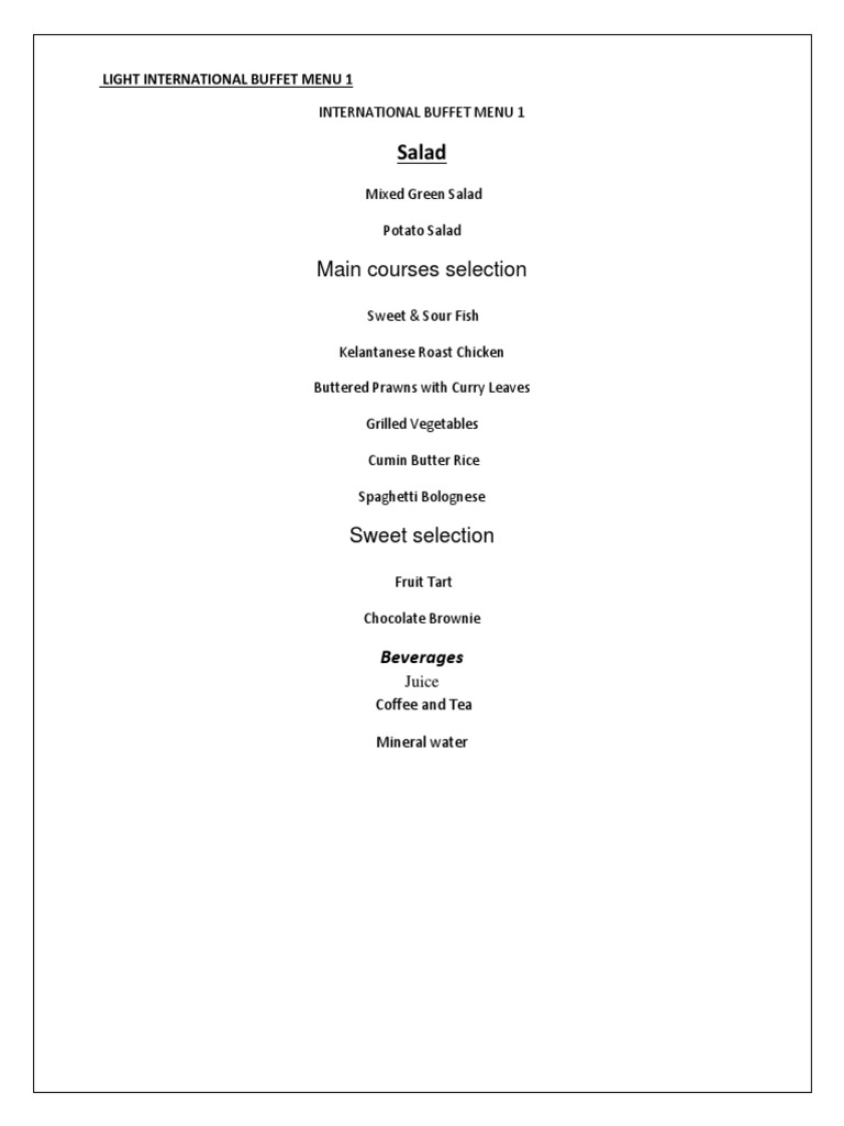 Light International Buffet Menu 1 | PDF