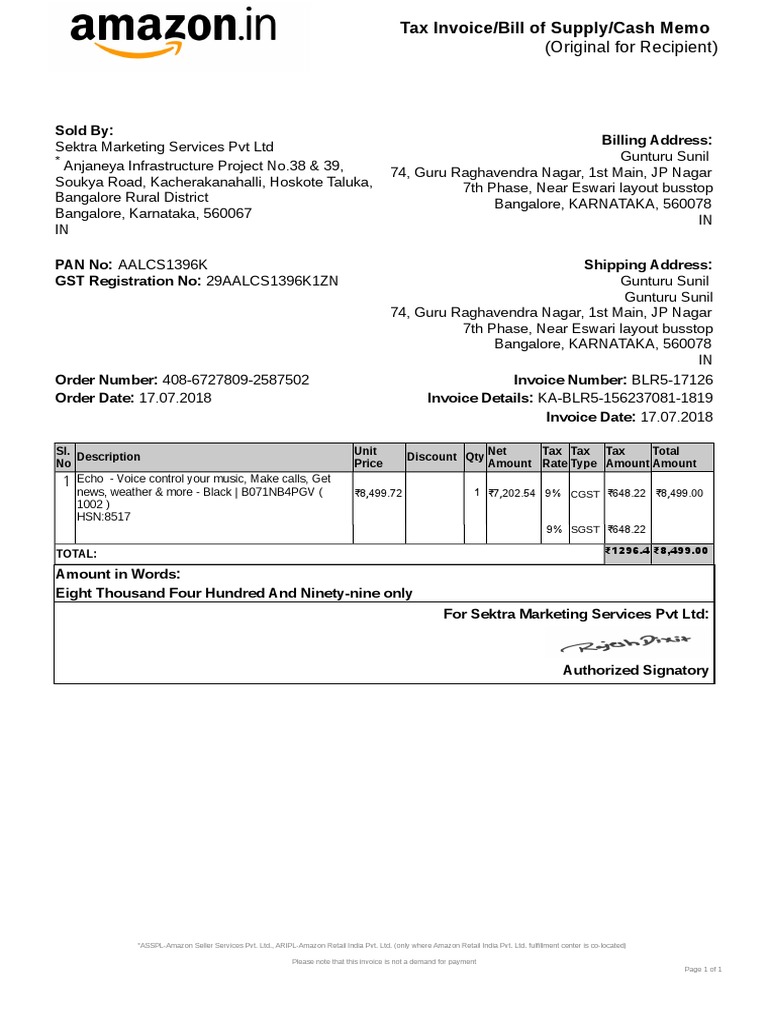 Amazon Echo | Invoice | Government Finances