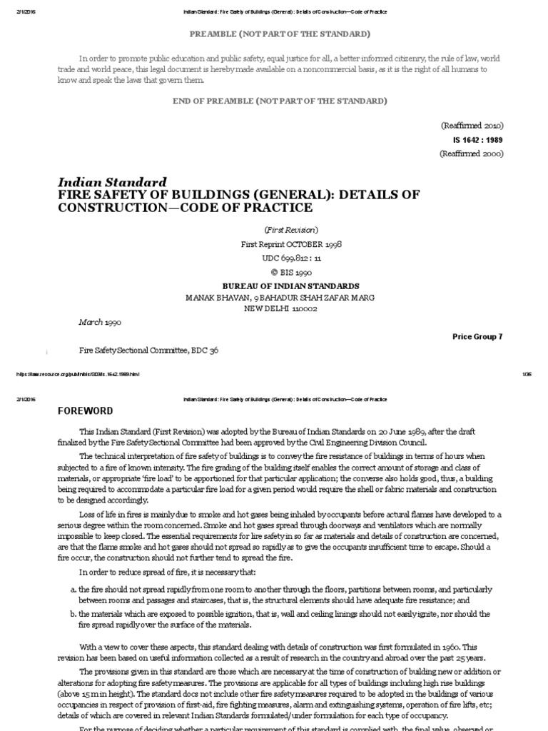 Indian Standard: Fire Safety of Buildings (General) : Details of ...