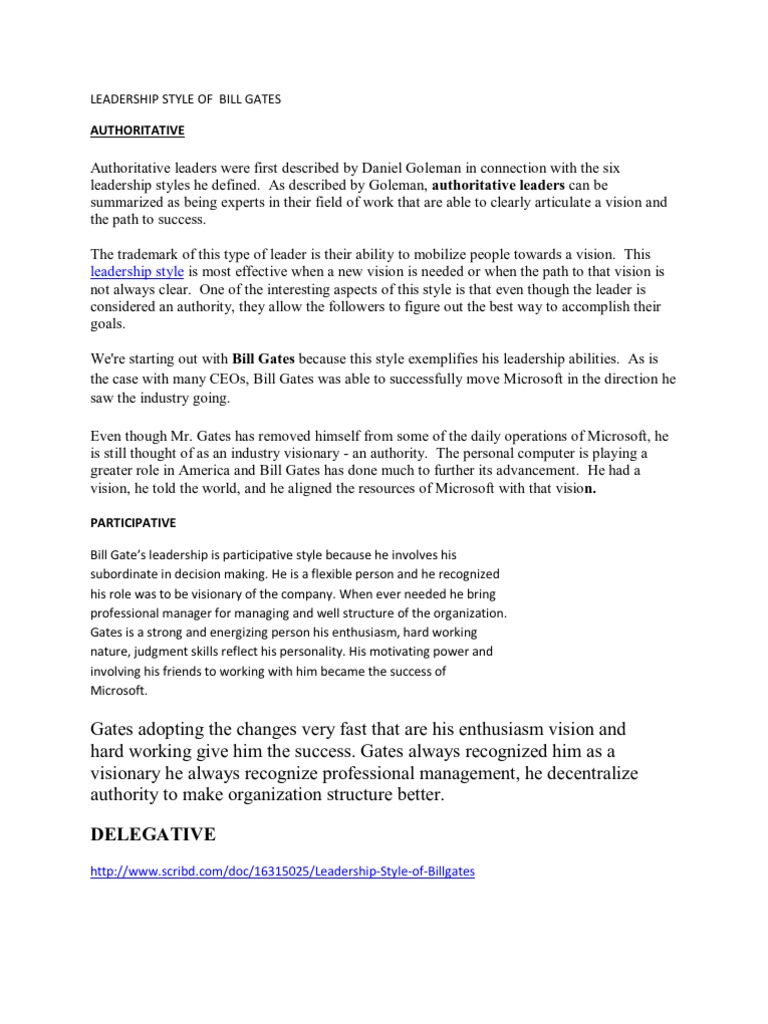 Bill Gates' Leadership Style Insights | PDF | Leadership ...