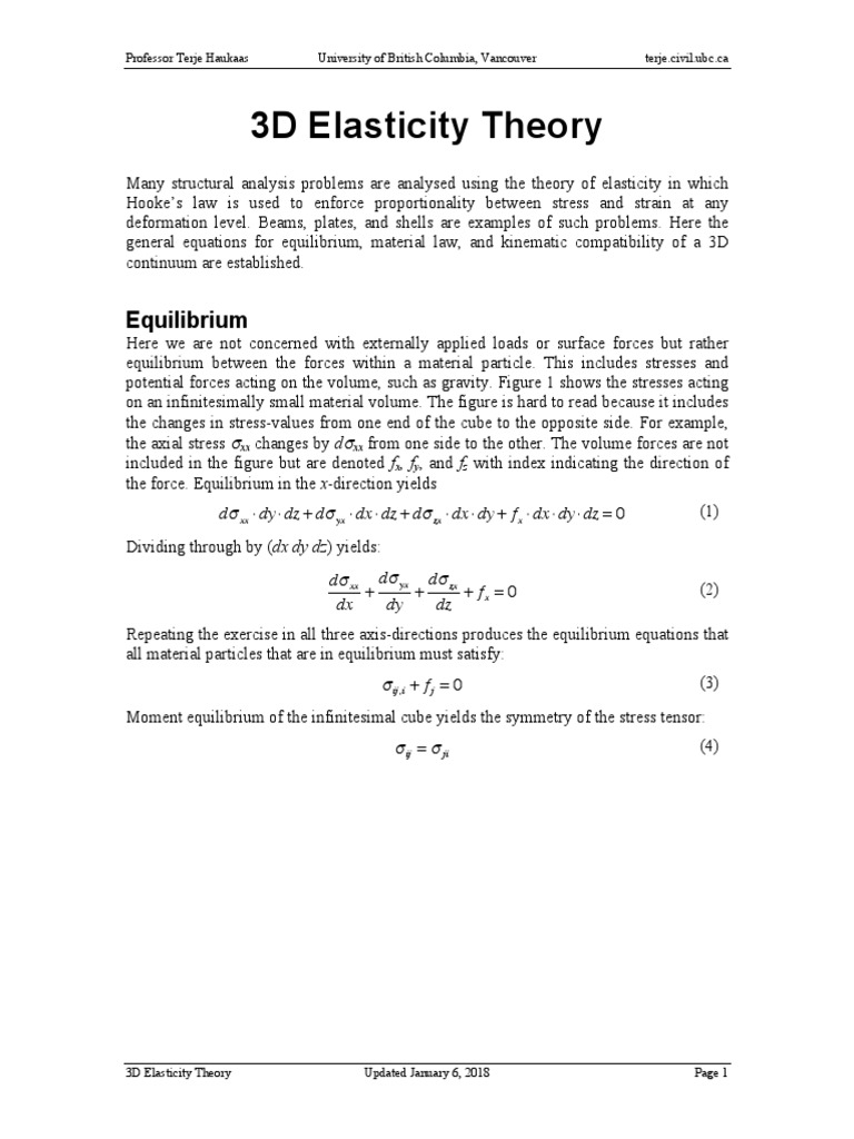 3D Elasticity Theory | PDF | Elasticity (Physics) | Linear Elasticity