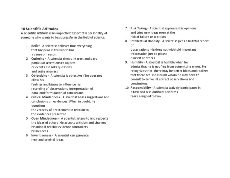 10 Scientific Attitudes Pdf Observation Attitude Psychology