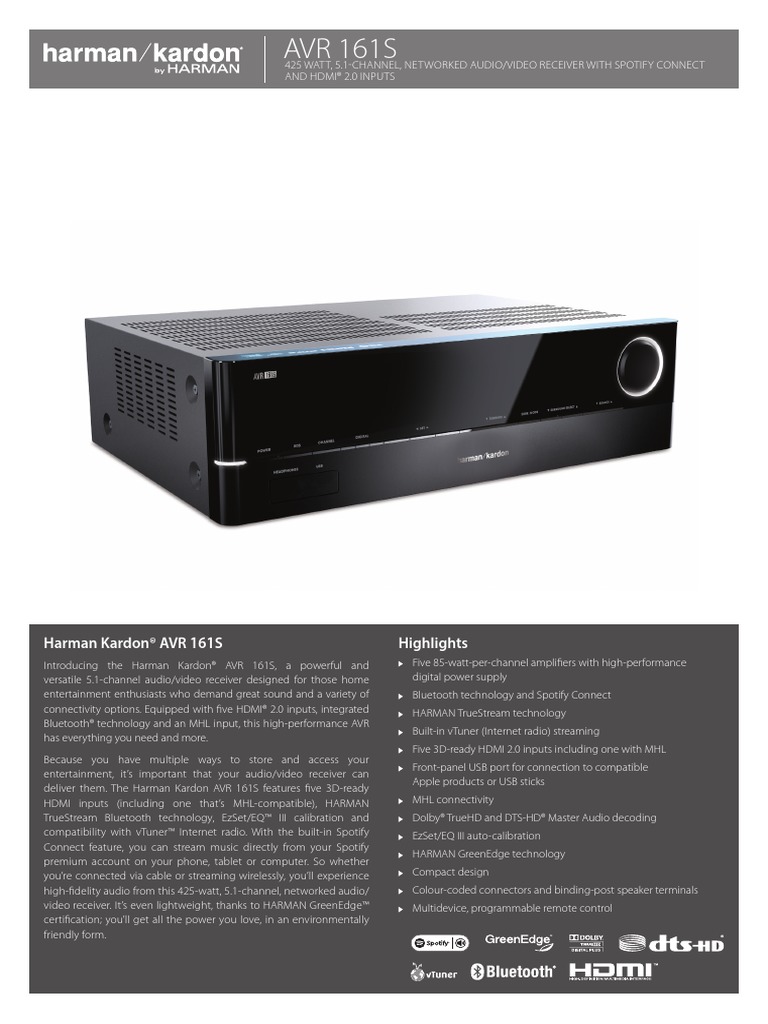 HK AVR 161S Spec Sheet English | PDF | Hdmi | I Pod