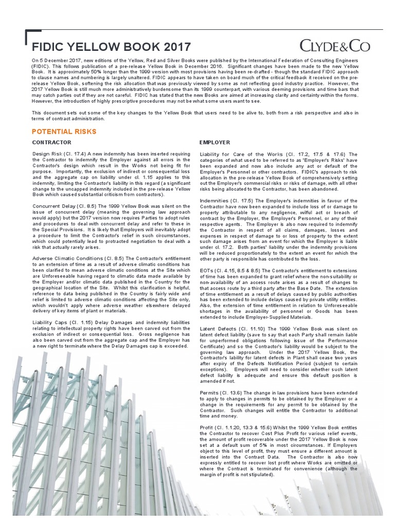 Fidic Quick Reference Guide Yellow Book 2017 Indemnity Limited