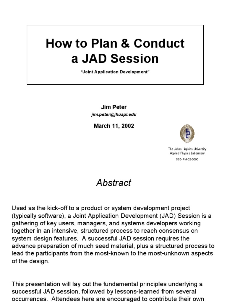 How To Plan & Conduct A JAD Session How To Plan & Conduct A JAD Session ...