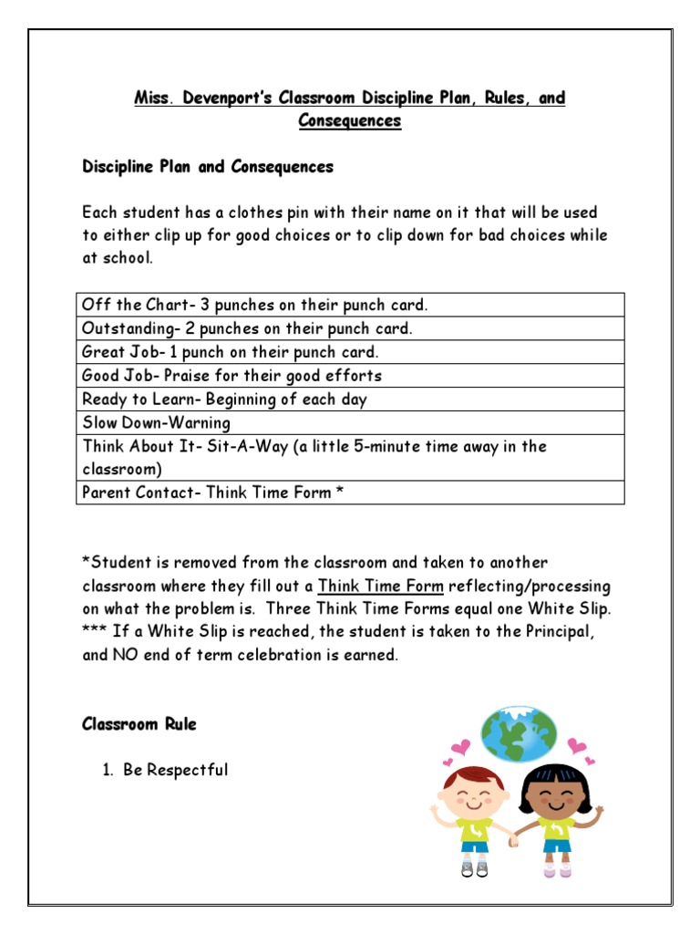 Class Discipline Plan | PDF