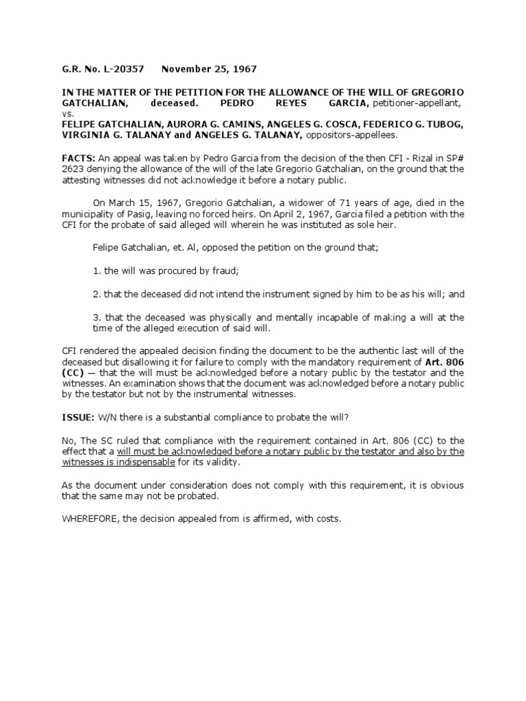 Ass#2 - Garcia vs. Gatchalian | PDF | Probate | Notary Public