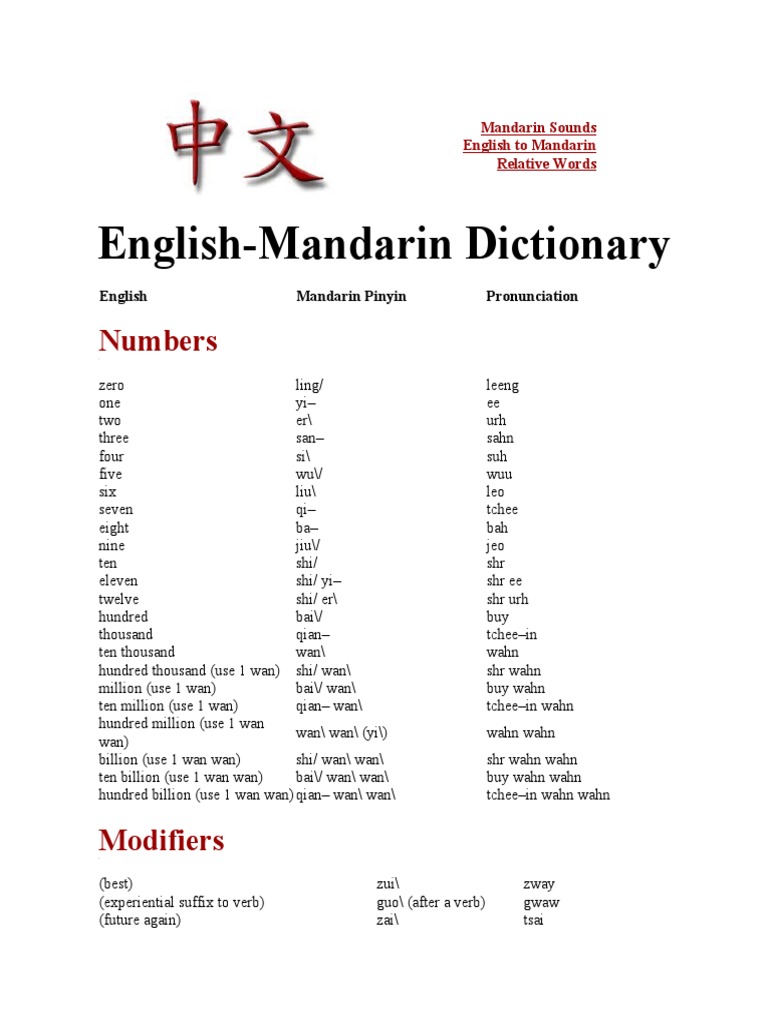 Mandarin-English Vocabulary Guide | PDF
