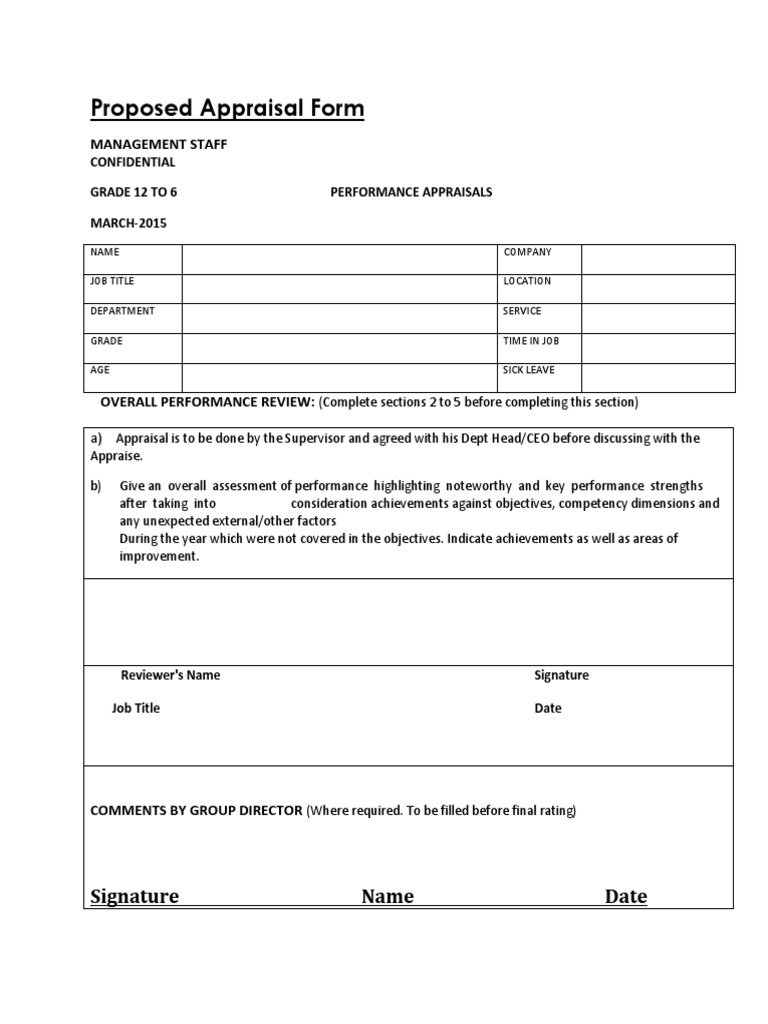 Proposed Appraisal Form: Management Staff | PDF
