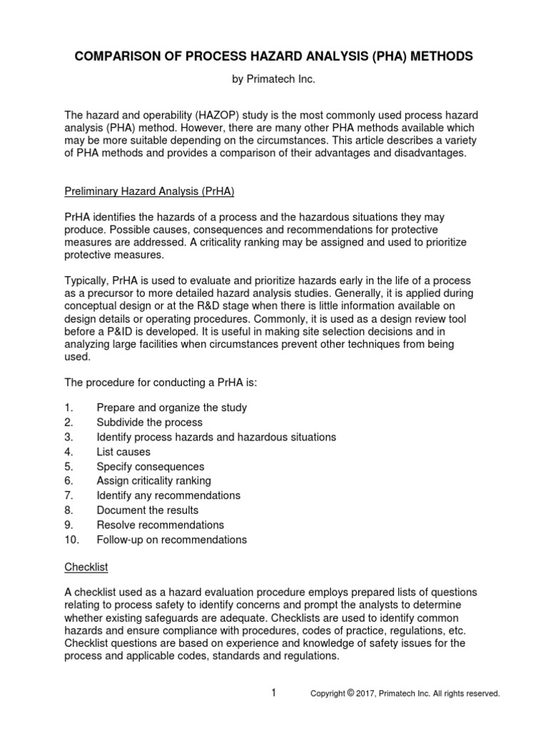 Comparison of Pha Methods PDF | PDF | Systems Engineering | Safety