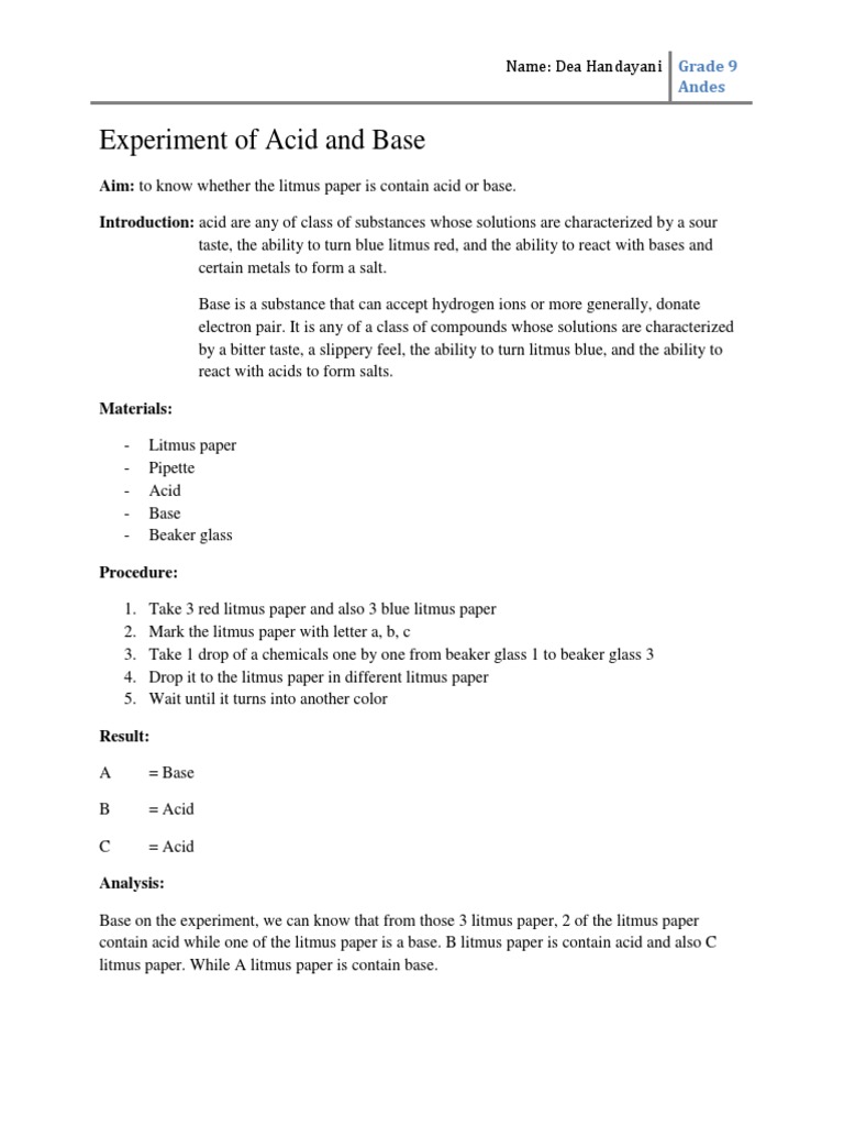 Experiment of Acid and Base | Download Free PDF | Acid | Taste