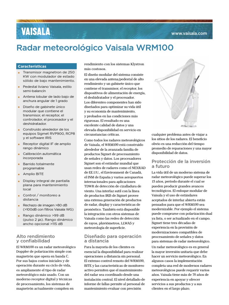Radar Meteorológico Vaisala WRM100 | PDF | Radar | Antena (Radio)