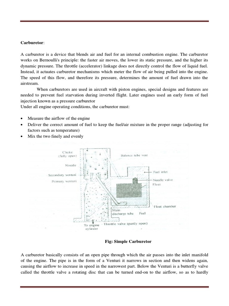 Carburettor Notes | PDF | Carburetor | Fuel Injection