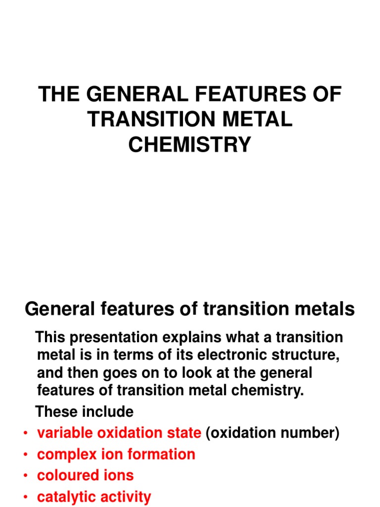 Overview of Transition Metal Chemistry | PDF | Transition Metals | Ion
