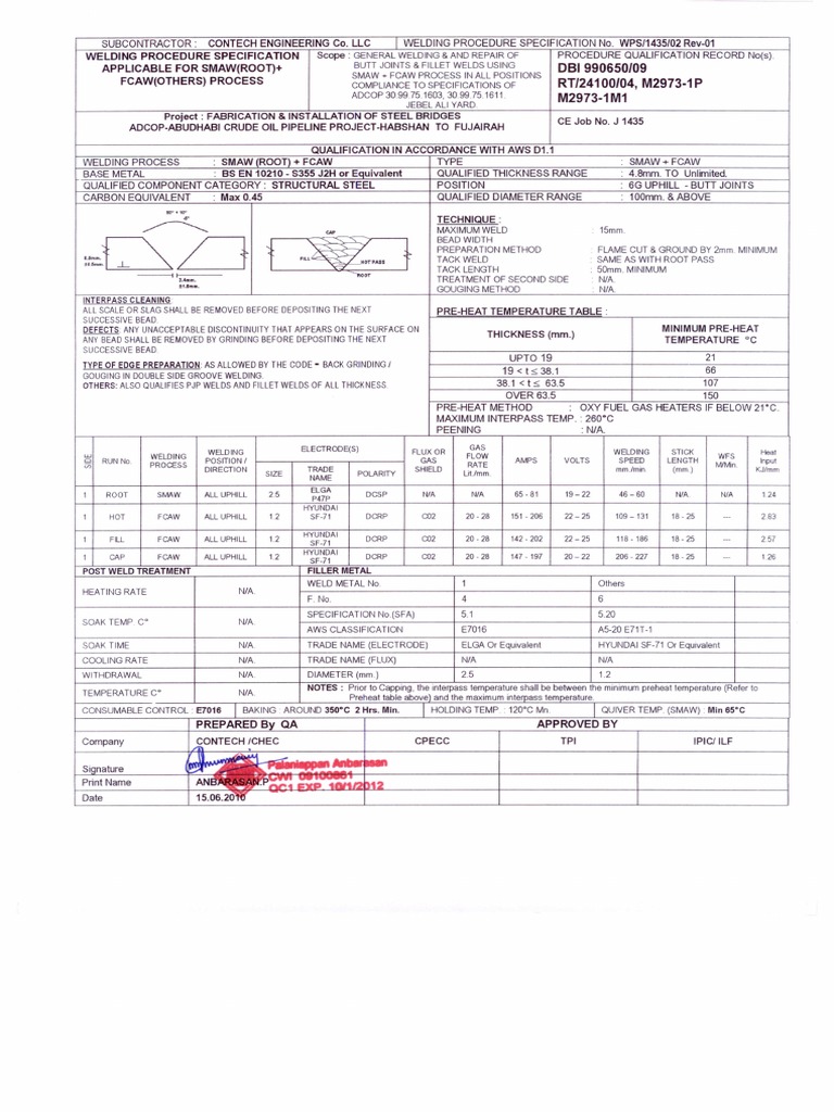 WPS PQR smaw + fcaw D1.1 | Welding | Pipe (Fluid Conveyance)
