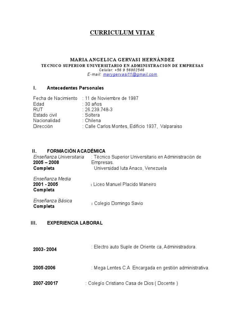 Curriculum Vitae Maria Angelica | PDF