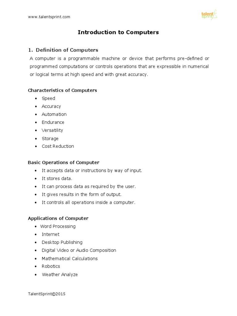 Introduction of Computers PDF | PDF | Computer Data Storage | Random ...