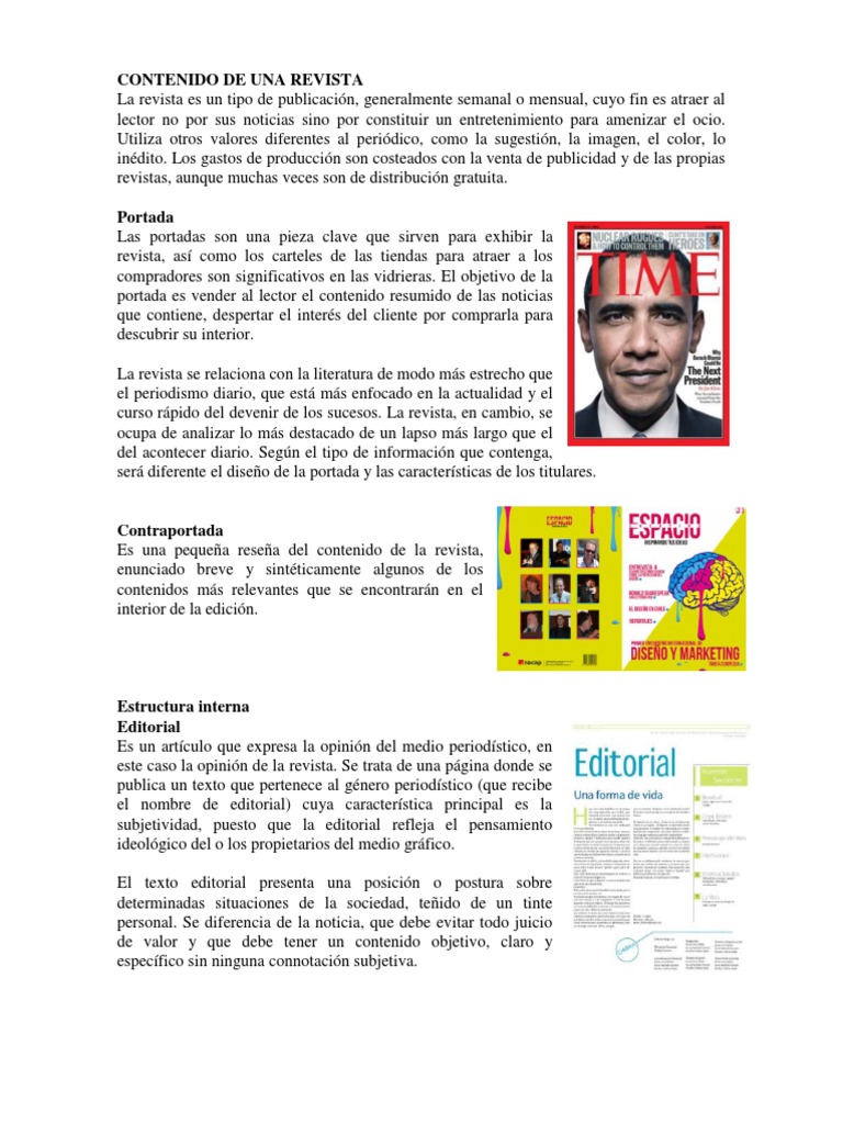Contenido de Una Revista | Periódico Y Revista | Medios