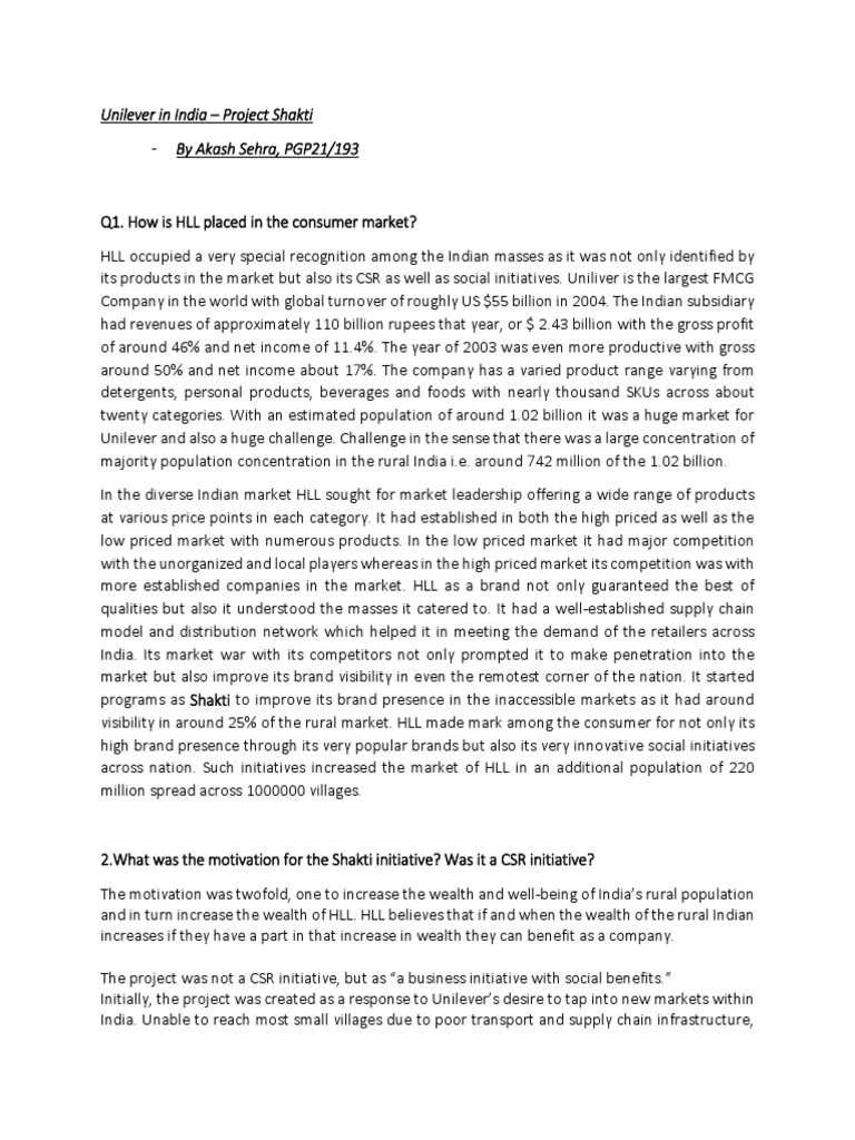 Project Shakti - HUL Case Analysis | PDF | Corporate Social Responsibility | Entrepreneurship