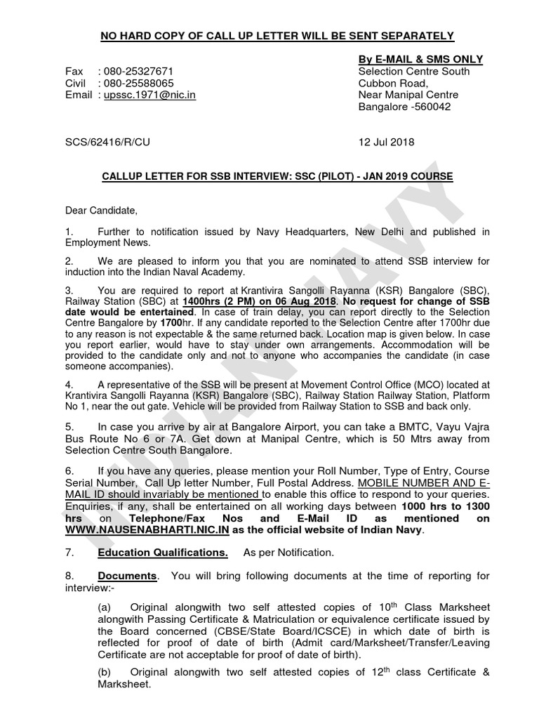 SSB Call Letter | PDF | Tattoo | Mail