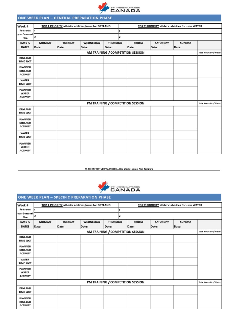 One Week Plan - General Preparation Phase | PDF | Sports | Leisure