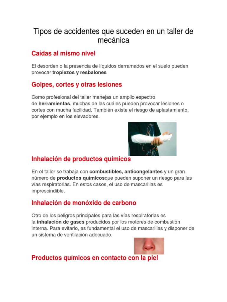 Tipos de Accidentes Que Suceden en Un Taller de Mecánica | PDF | Herida ...
