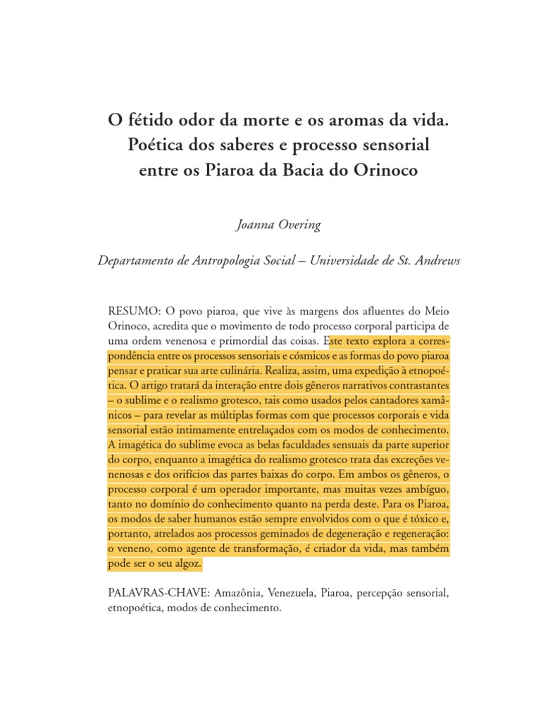 11 OVERING, Joanna - O Fétido Odor Da Morte e Os Aromas Da Vida | PDF ...