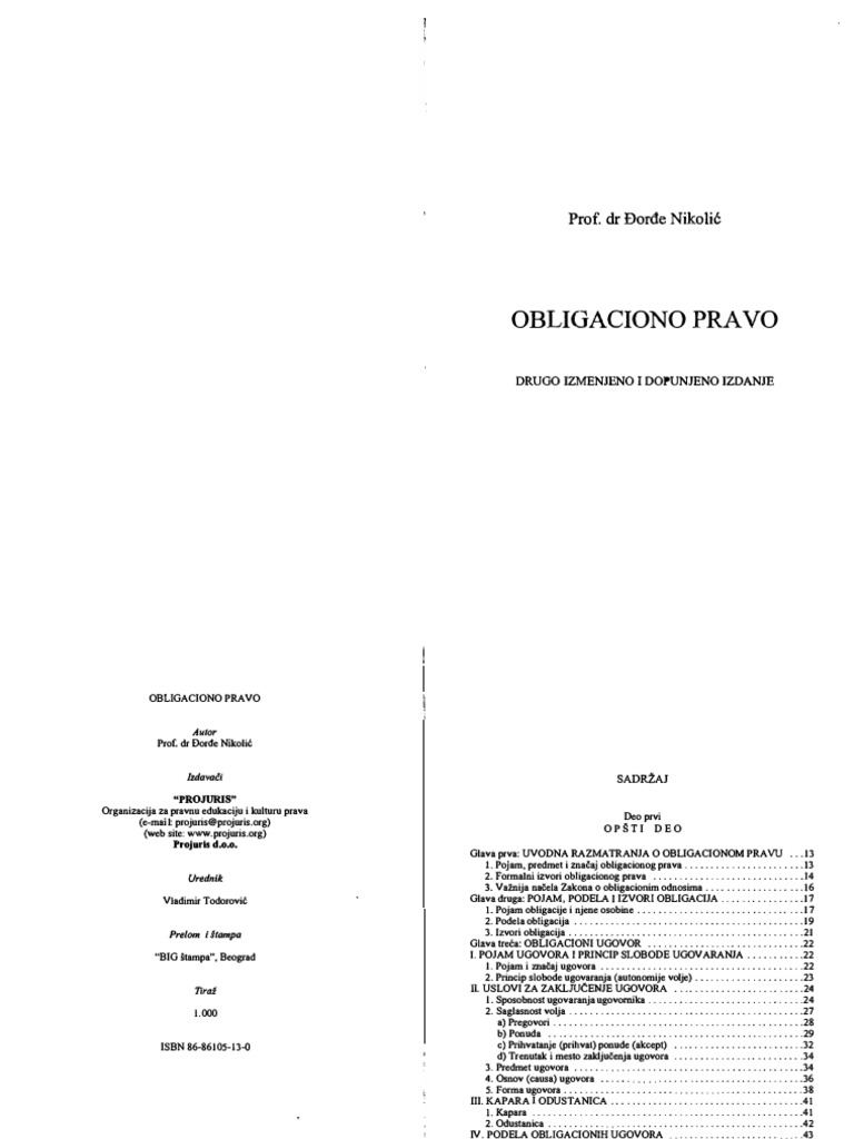 Đorđe Nikolić Obligaciono Pravo | PDF
