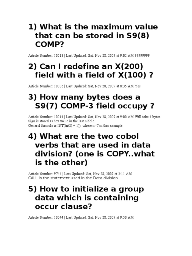 Cobol Mainframe Mania | Download Free PDF | Array Data Structure | Database Index