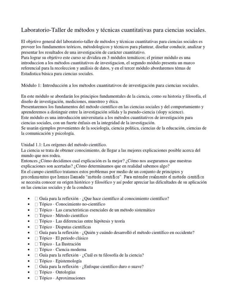 Laboratorio Taller De Métodos Y Técnicas Cuantitativas Para Ciencias