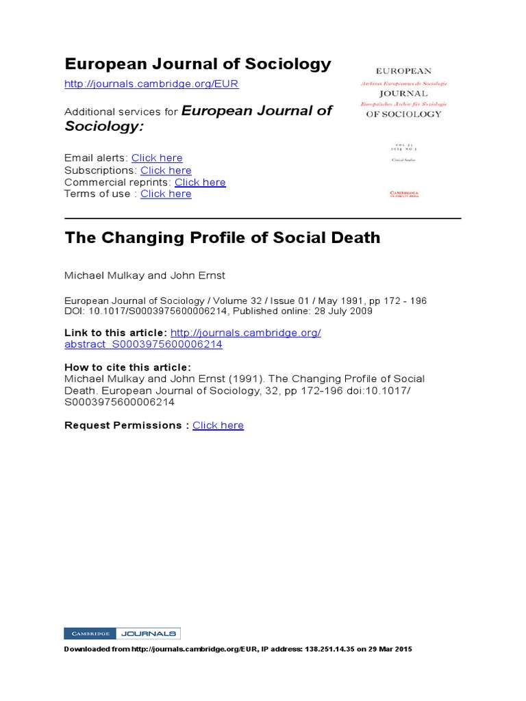 The Changing Profile of Social Death | PDF | Death | Life Expectancy