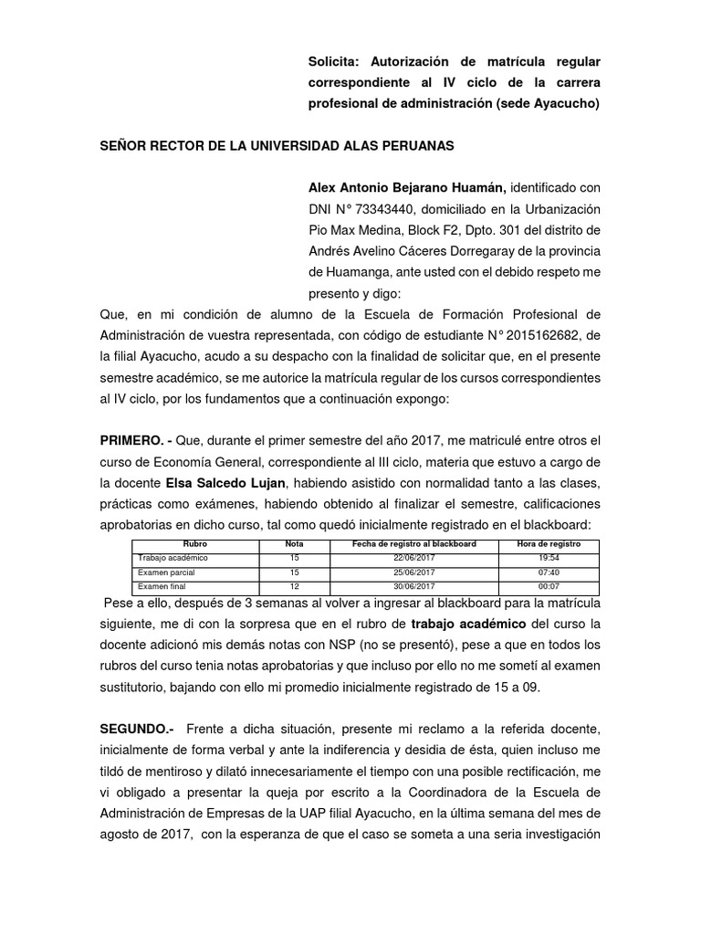 Solicitud Rector Uap | Descargar gratis PDF | Educación avanzada