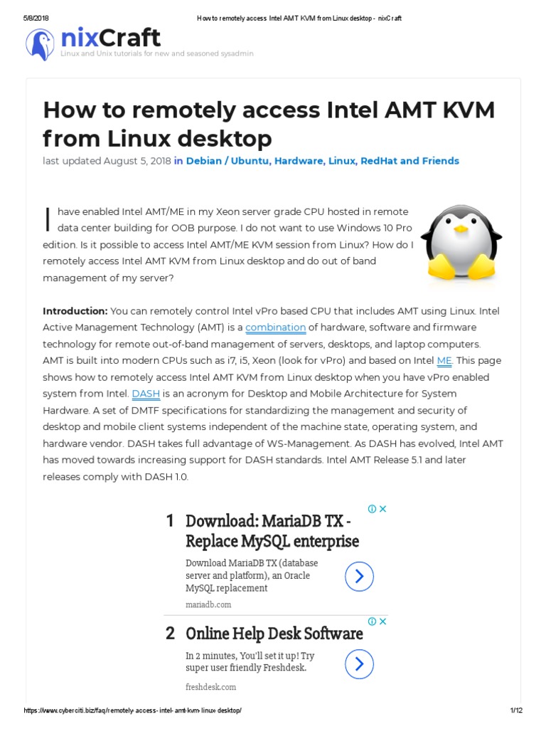 How To Remotely Access Intel AMT KVM From Linux Desktop - NixCraft | PDF | Linux | Computer ...