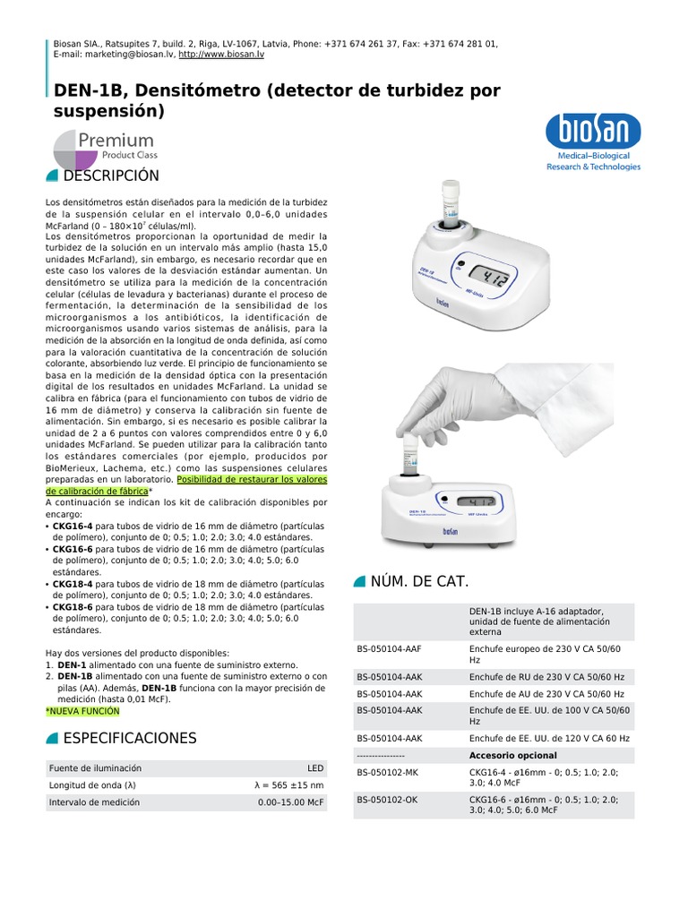 DEN-1B, Densitómetro (Detector de Turbidez Por Suspensión) | PDF ...