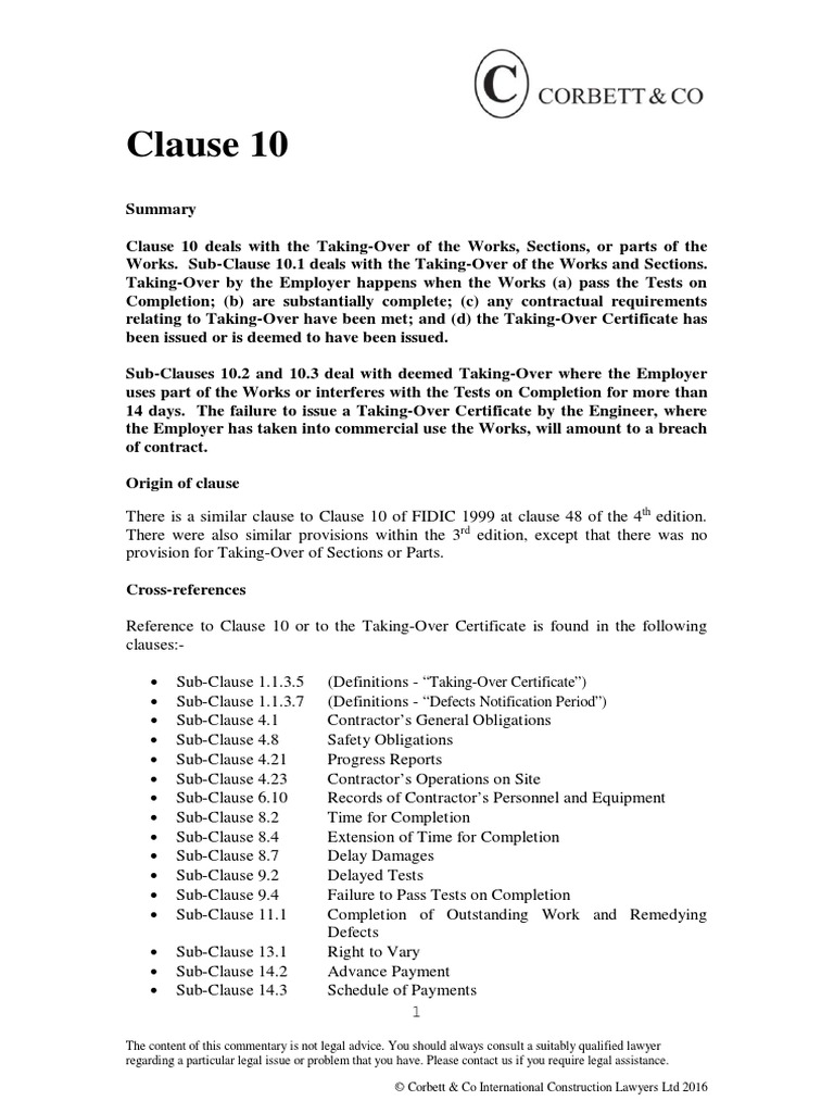 Clause 10: "Taking-Over Certificate") "Defects Notification Period ...
